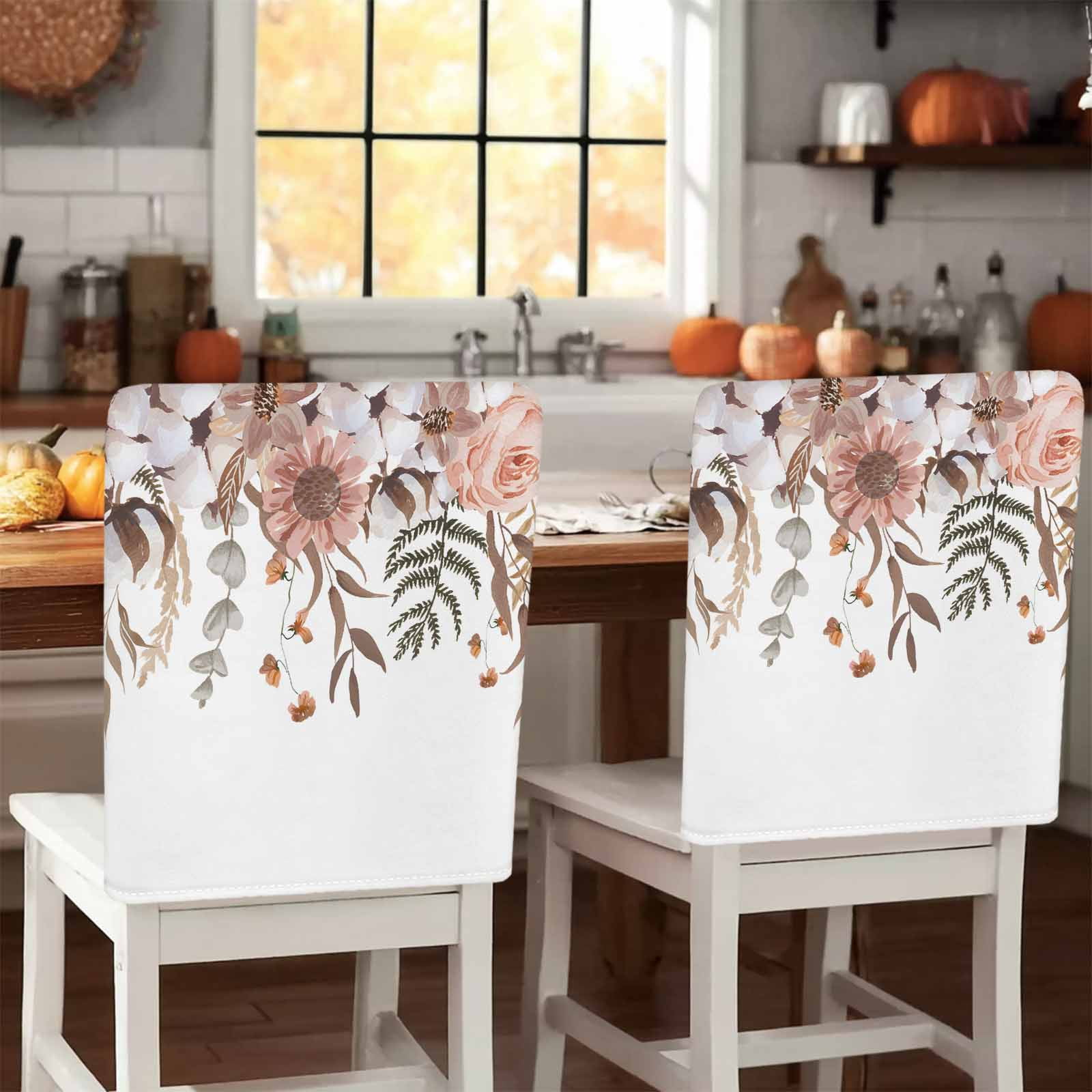 Autumn Thanksgiving Chair Covers Set of 1 Flowers Eucalyptus Leaves ...