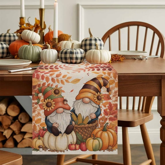 Autumn Thanksgiving Country Gnome Table Runner 13x70in Non-Slip Cotton ...