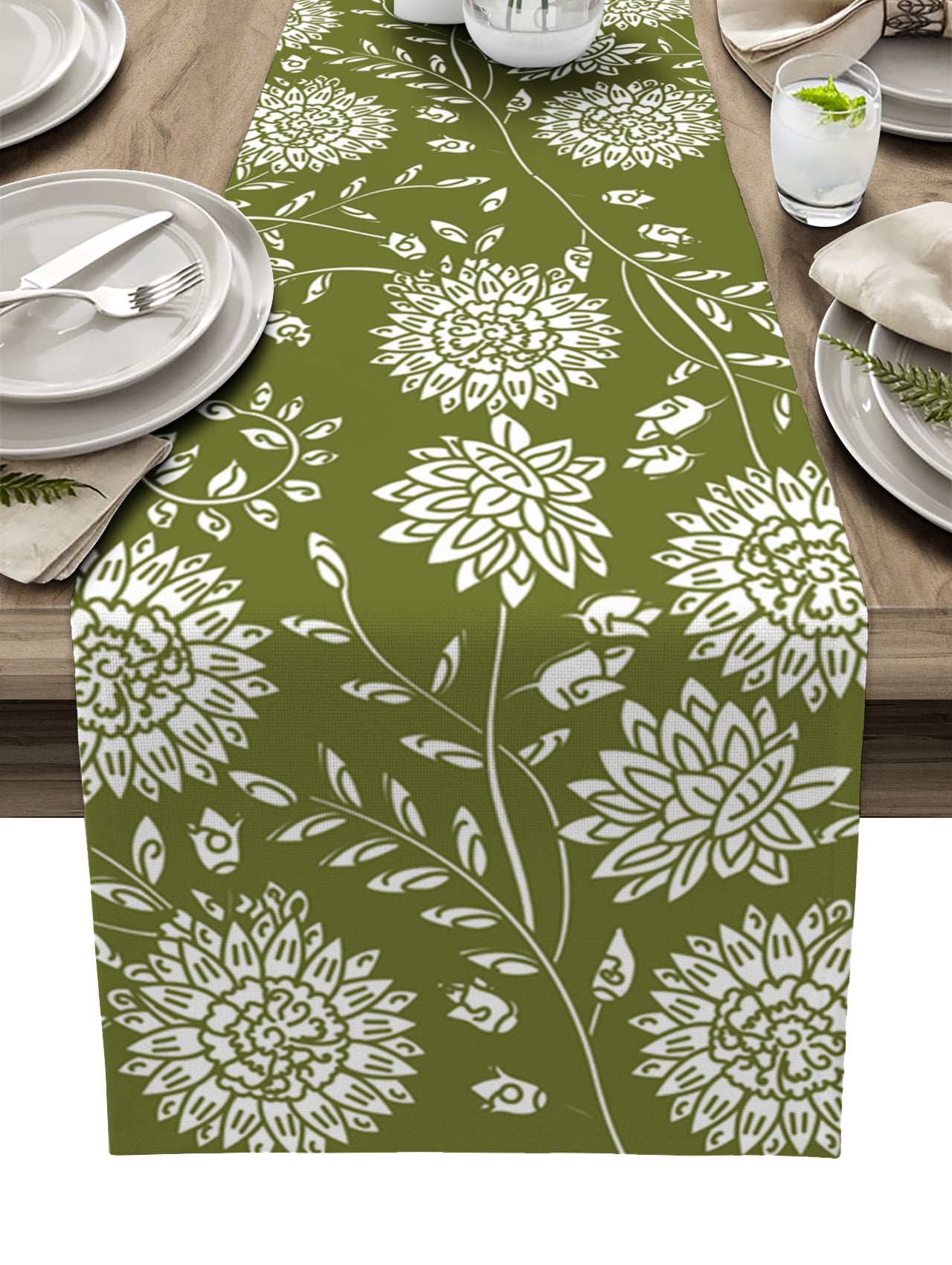 Autumn Thanksgiving Dahlia Vintage Flowers Table Runner ration Home r ...