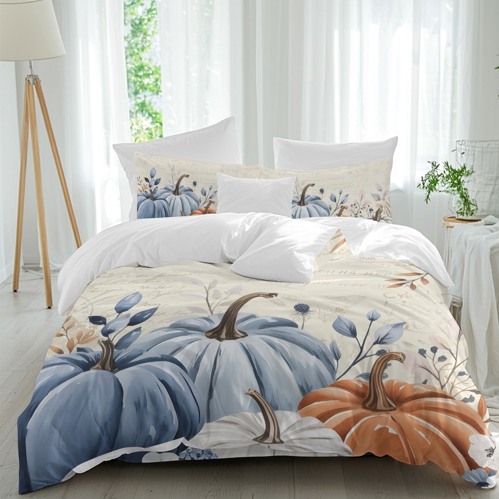 Autumn Thanksgiving Day Blue Pumpkin Soft Breathable Bedding Set with ...