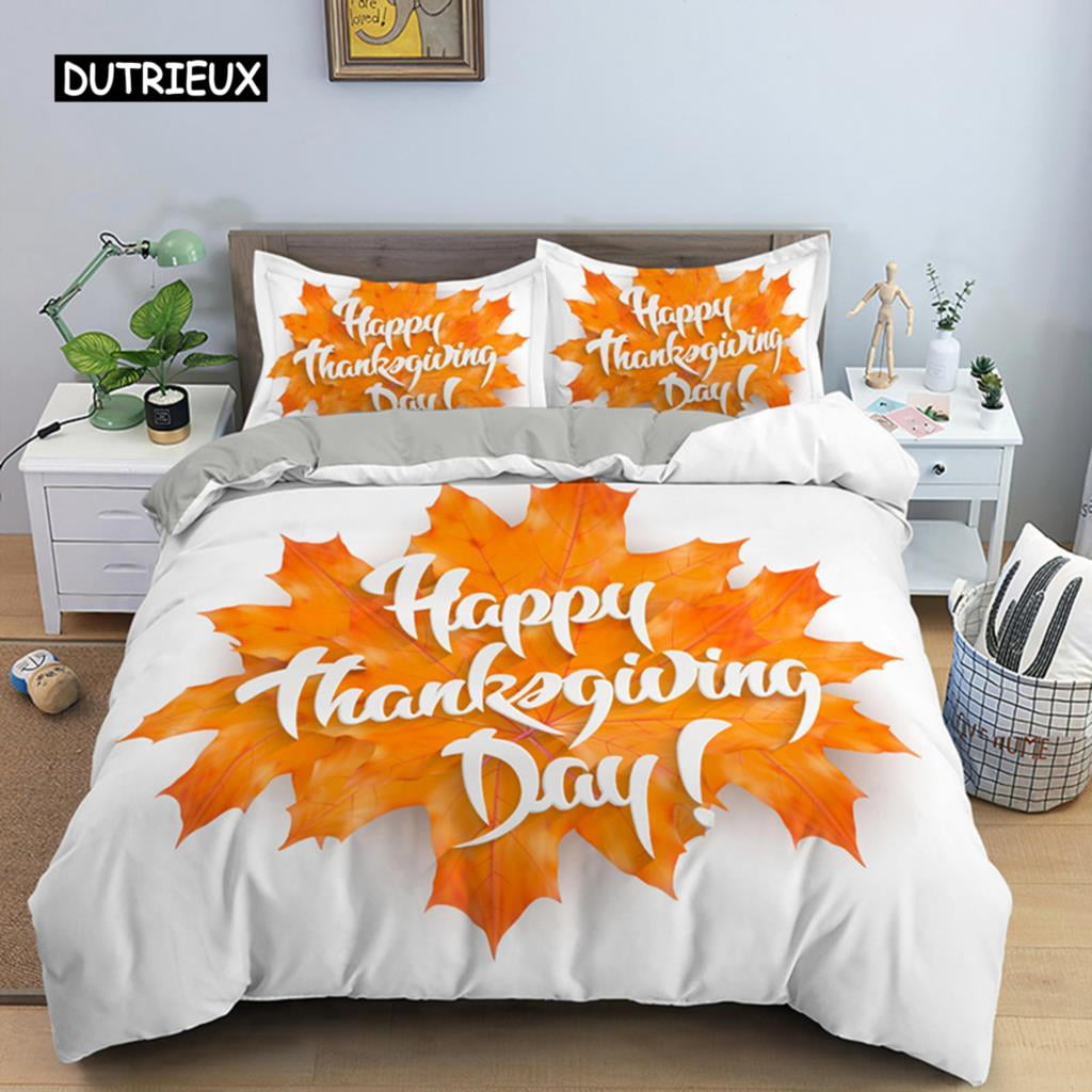 Autumn Thanksgiving Day Duvet Cover King Cartoon Orange Pumpkin Turkey ...