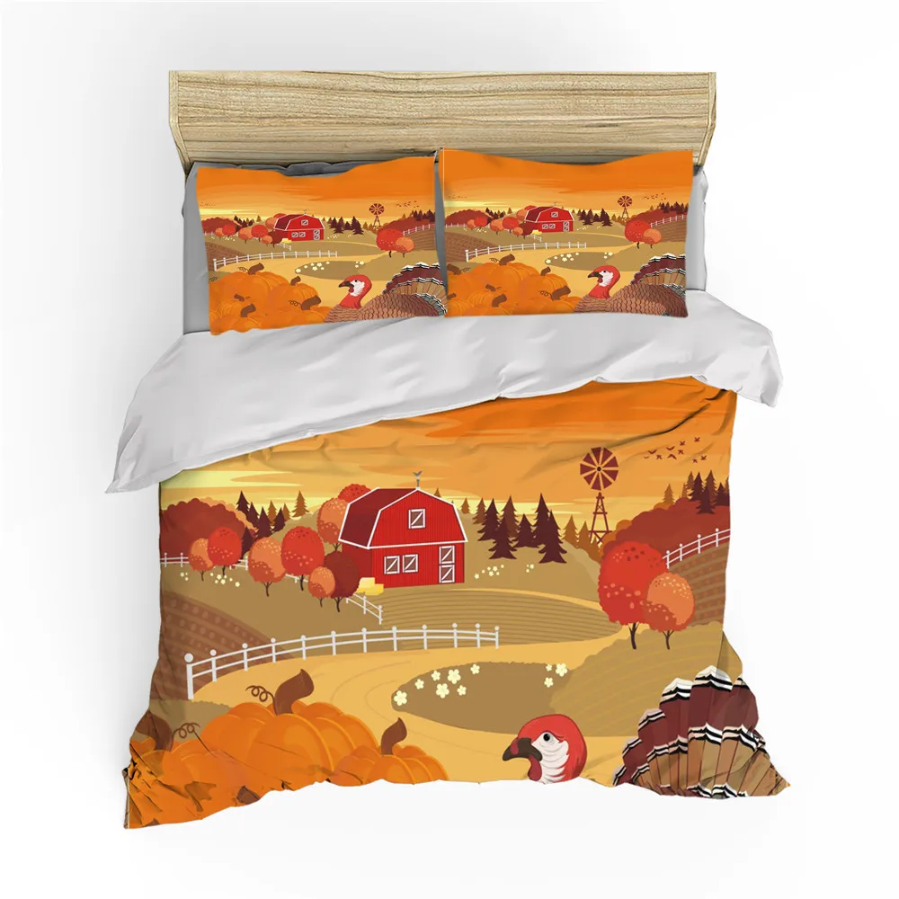 Autumn Thanksgiving Day Duvet Cover King Cartoon Orange Pumpkin Turkey ...