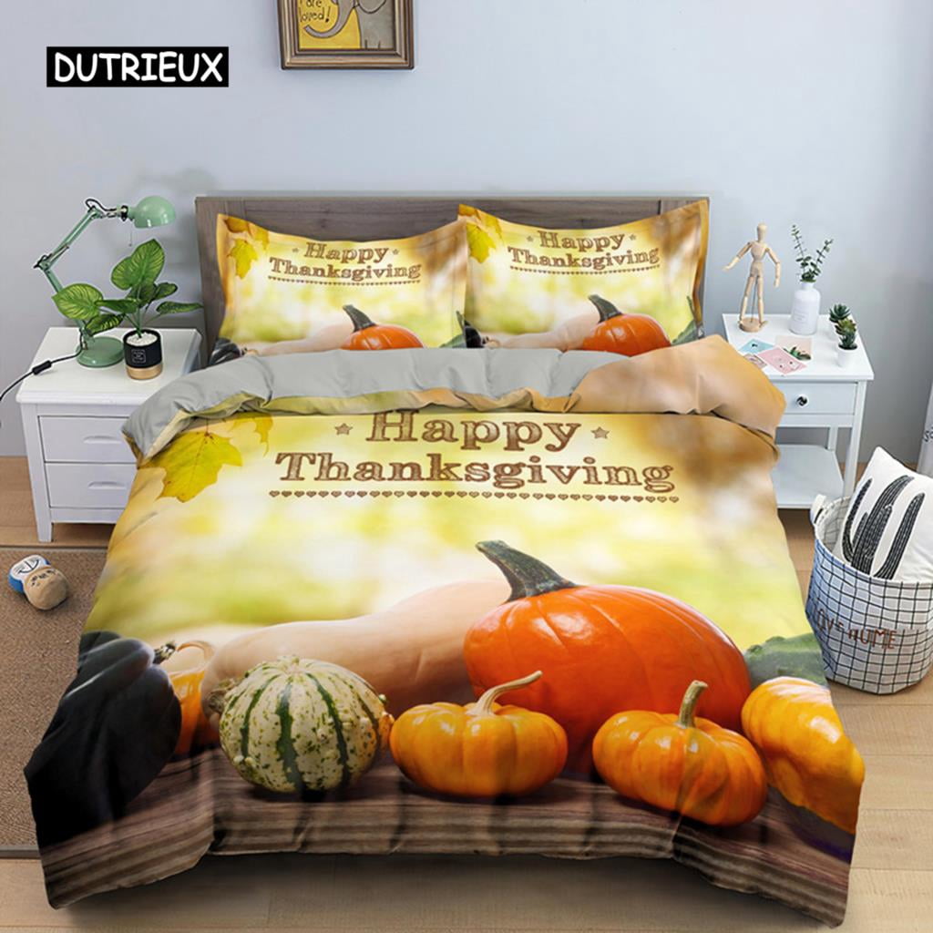 Autumn Thanksgiving Day Duvet Cover King Cartoon Orange Pumpkin Turkey ...
