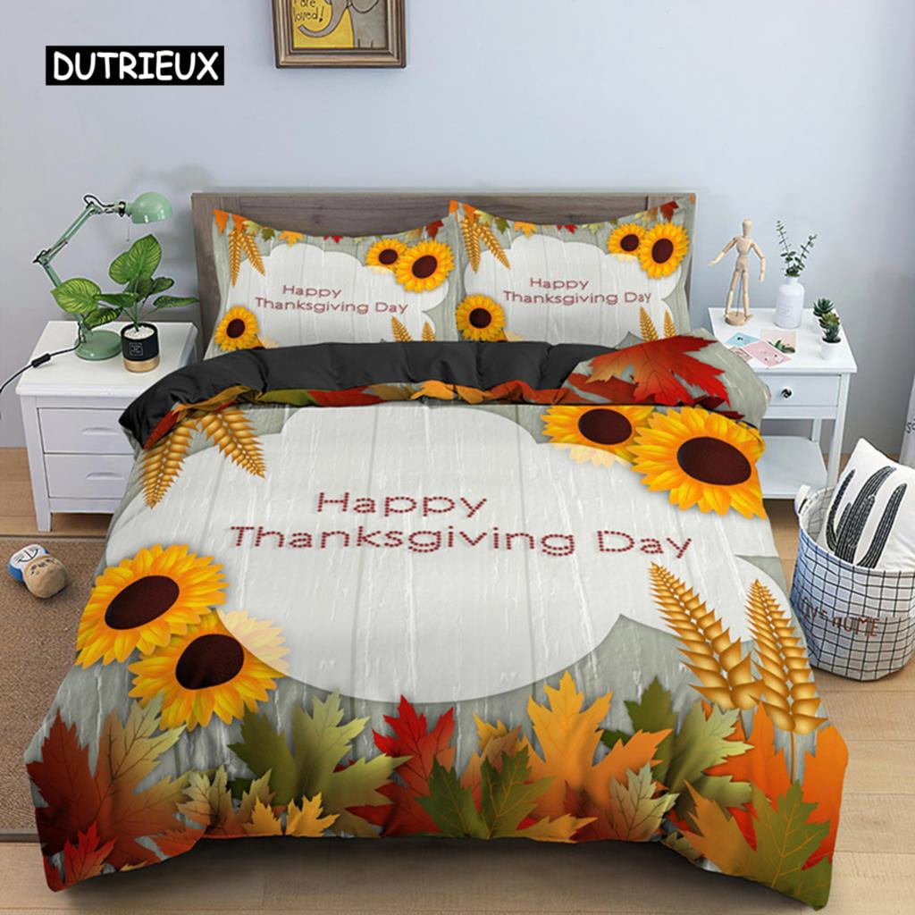 Autumn Thanksgiving Day Duvet Cover King Cartoon Orange Pumpkin Turkey ...