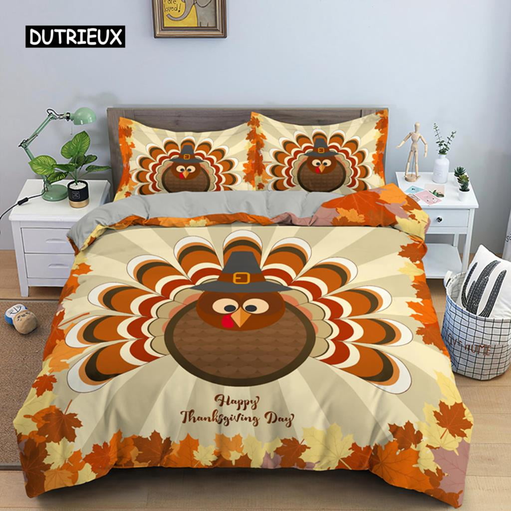 Autumn Thanksgiving Day Duvet Cover King Cartoon Orange Pumpkin Turkey ...