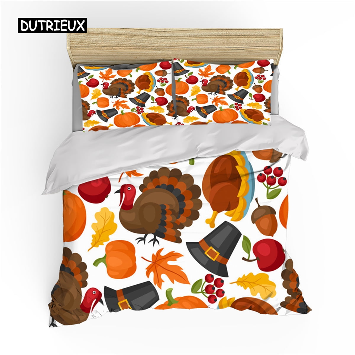 Autumn Thanksgiving Day Duvet Cover King Cartoon Orange Pumpkin Turkey ...