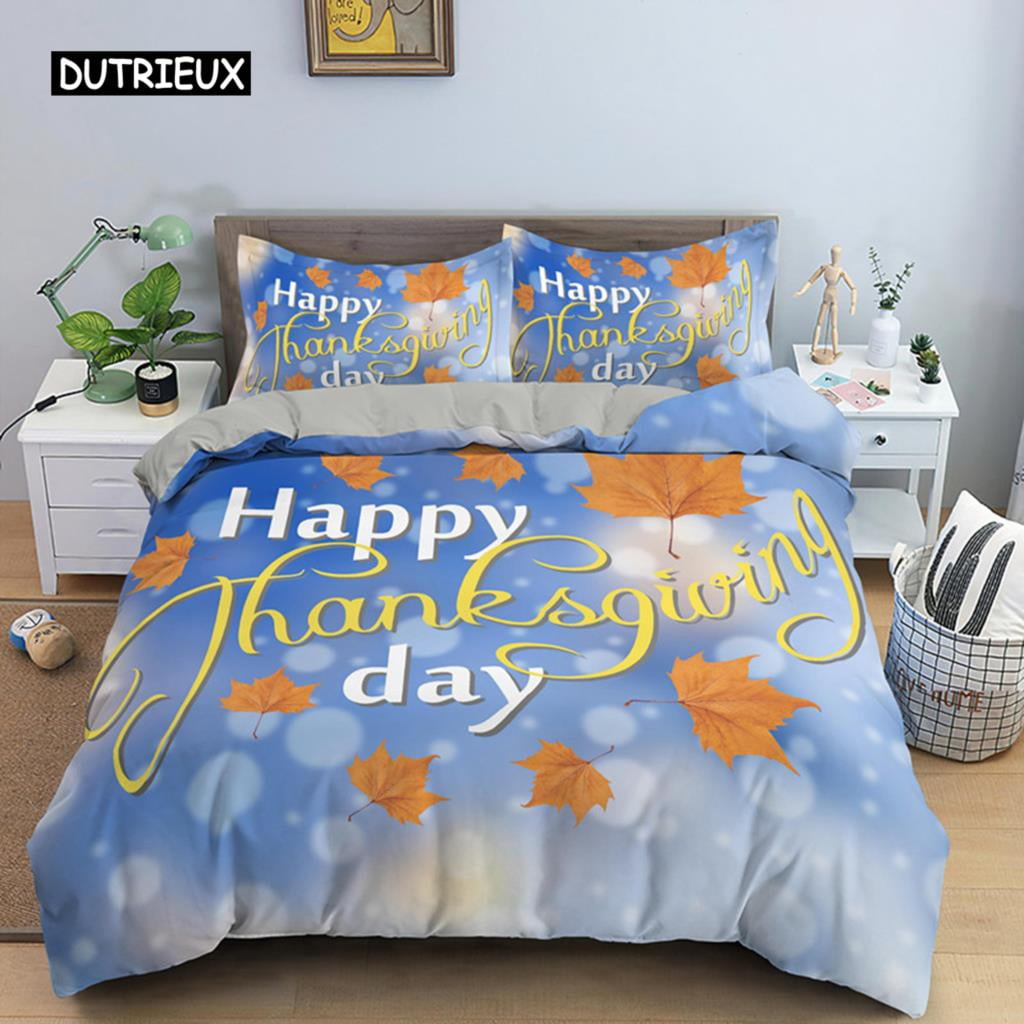 Autumn Thanksgiving Day Duvet Cover King Cartoon Orange Pumpkin Turkey ...