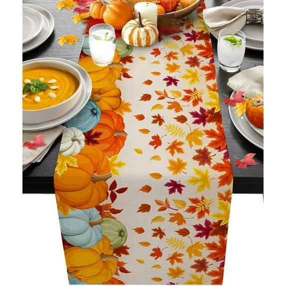 Autumn Thanksgiving Linen Table Runners Fall Maple Leaves Pumpkin Table ...