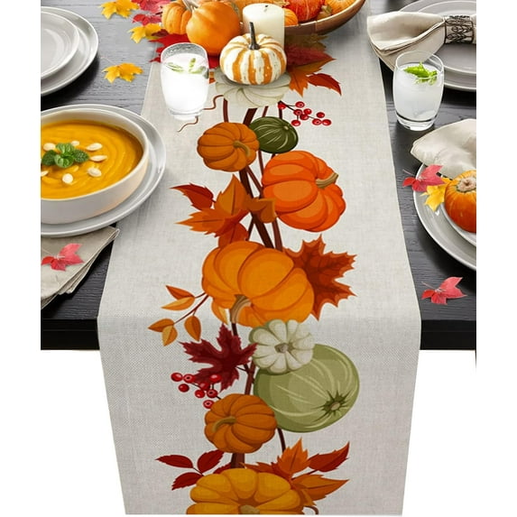 Autumn Thanksgiving Linen Table Runners Fall Pumpkin Maple Leaf Dresser ...