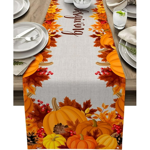 Autumn Thanksgiving Linen Table Runners Fall Pumpkin Maple Leaf Dresser ...