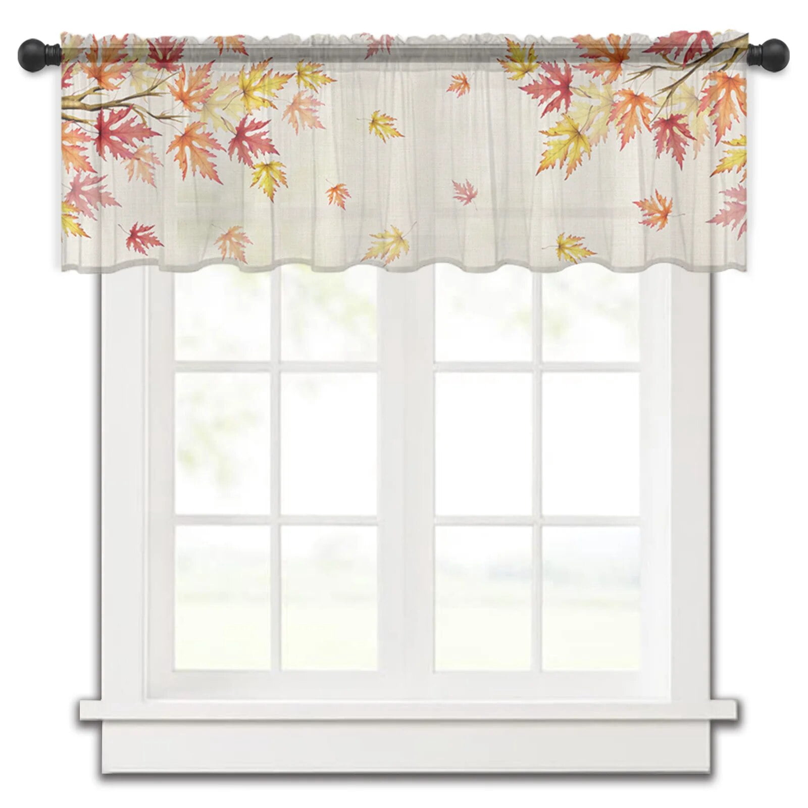 Autumn Thanksgiving Maple Leaf Texture Short Curtain Half-Curtain For ...