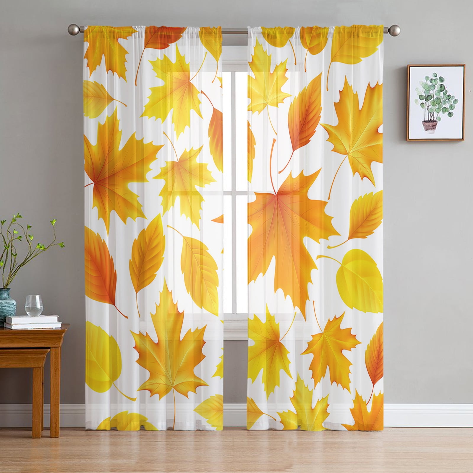 Autumn Thanksgiving Maple Leaf Window Curtains For Living Room Bedroom ...