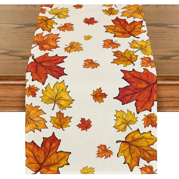 Autumn Thanksgiving Maple Leaves Linen Table Runners Kitchen Table r ...