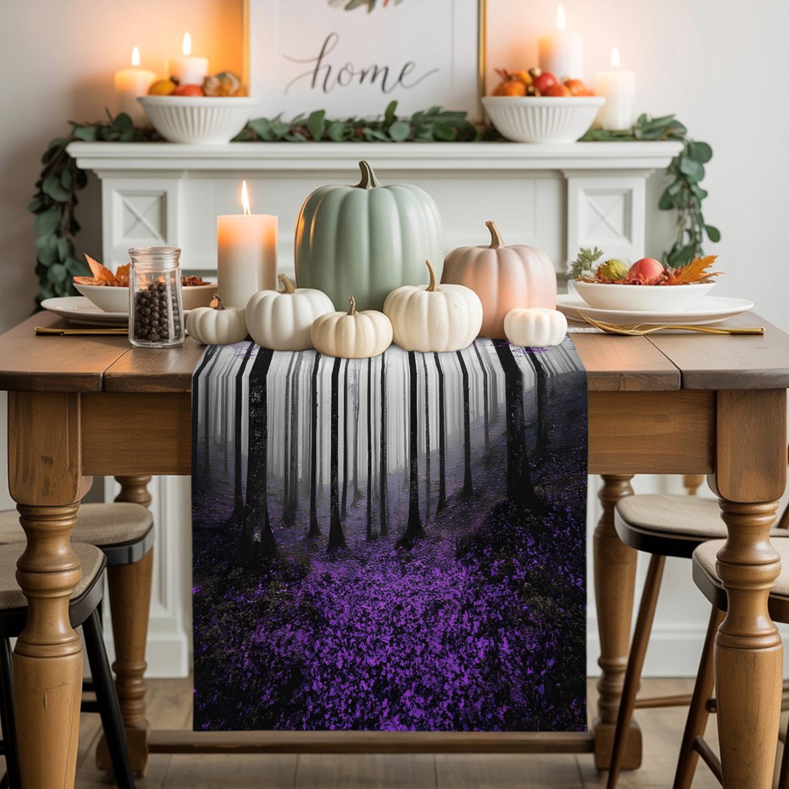 Autumn Thanksgiving Maple Trees Table Runner 13x48in Non-Slip Cotton ...