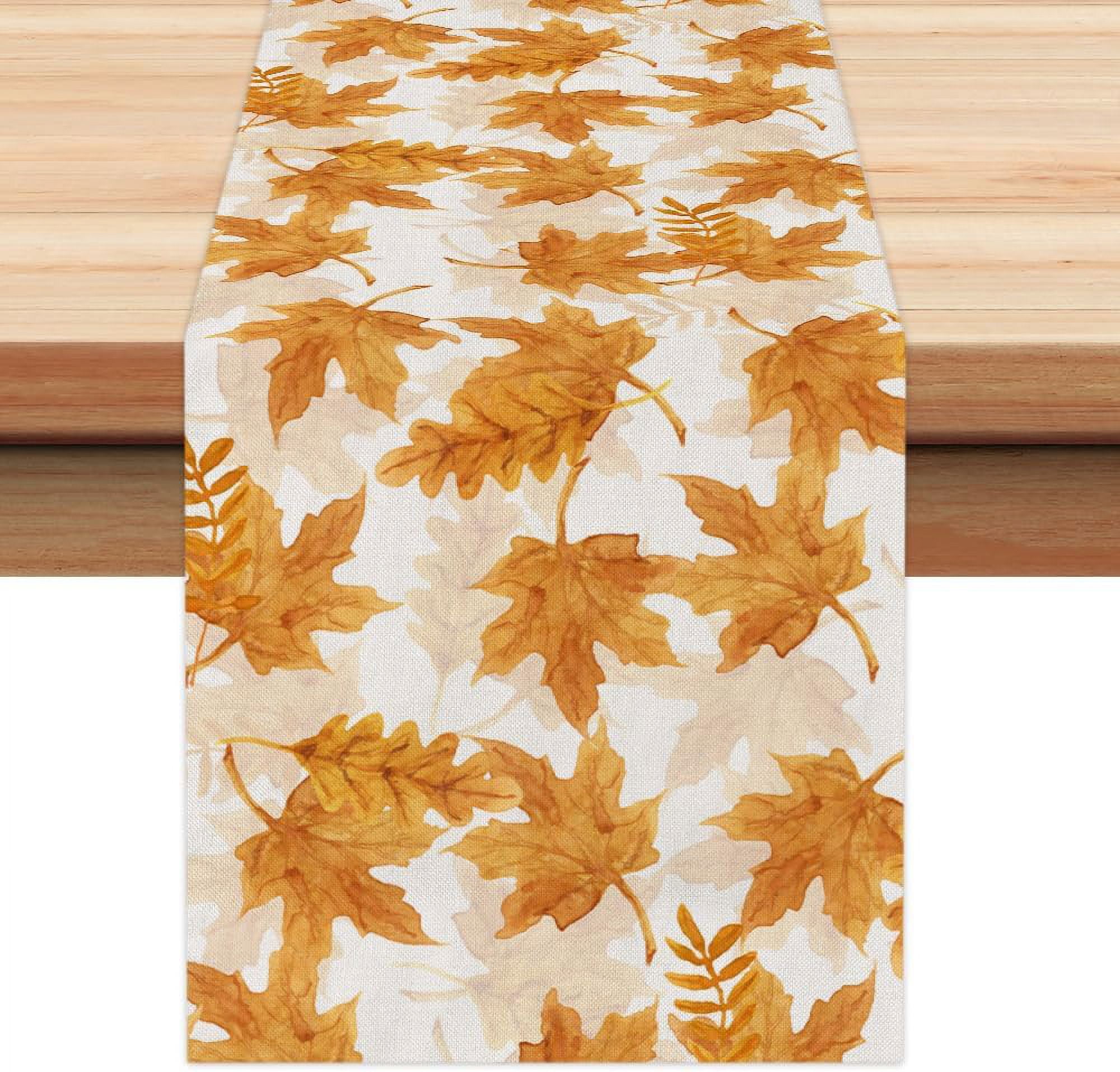 Autumn Thanksgiving Orange Maple Leaf Linen Table Runner Kitchen Table ...