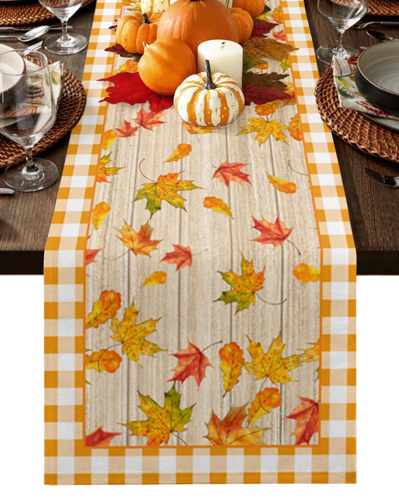 Autumn Thanksgiving Orange Plaid Wedding r Table Runners Coffee Table ...