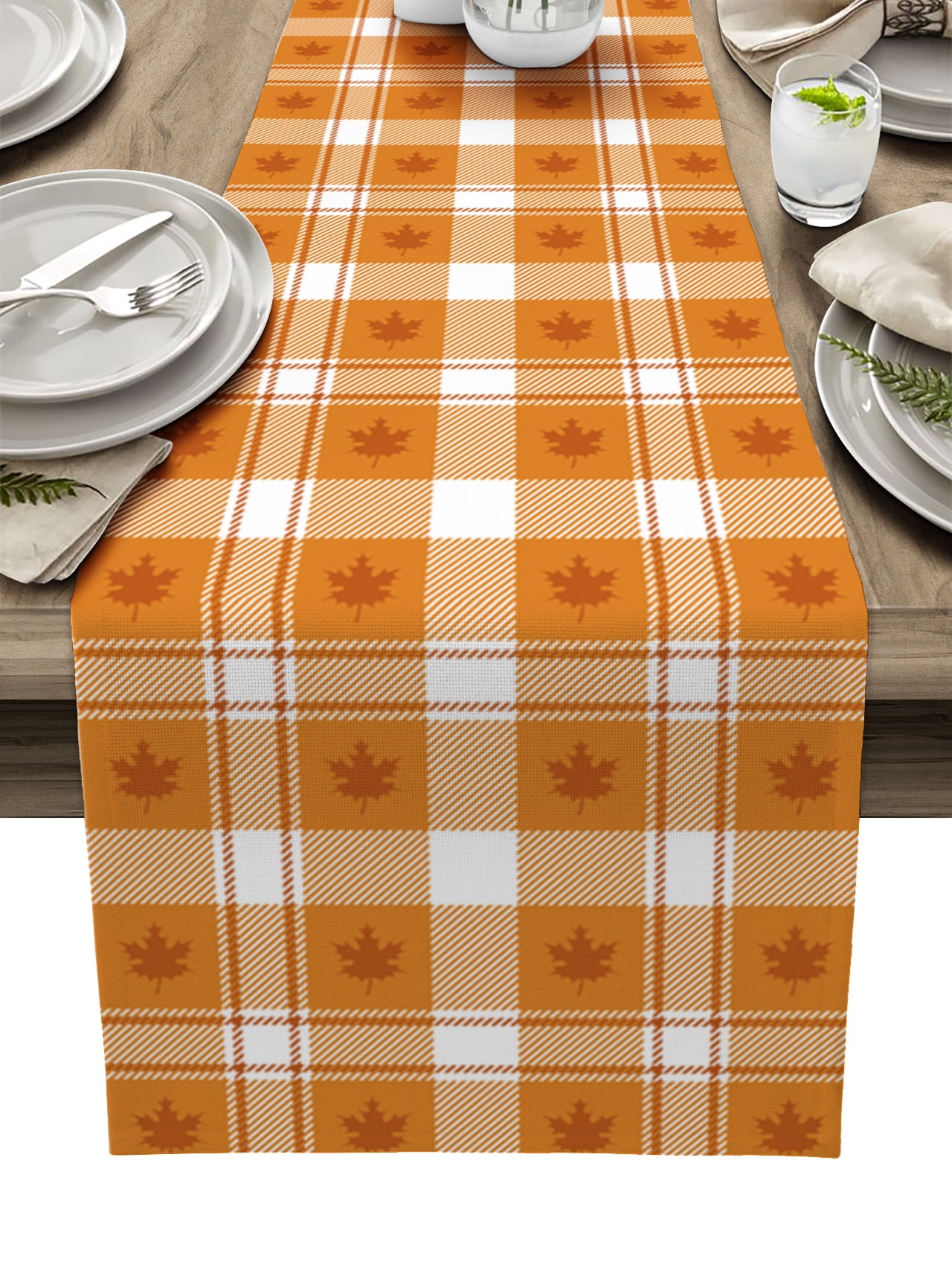 Autumn Thanksgiving Orange Plaid Wedding r Table Runners Coffee Table ...