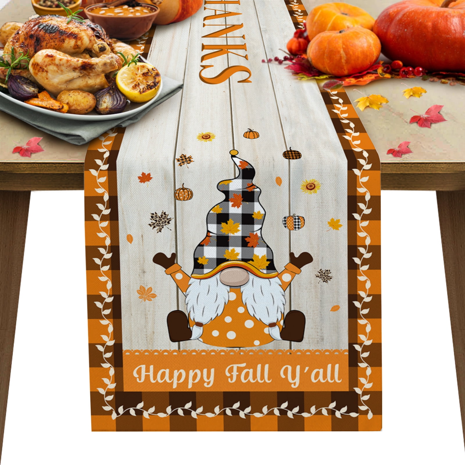 Autumn Thanksgiving Orange Plaid Wedding r Table Runners Coffee Table ...