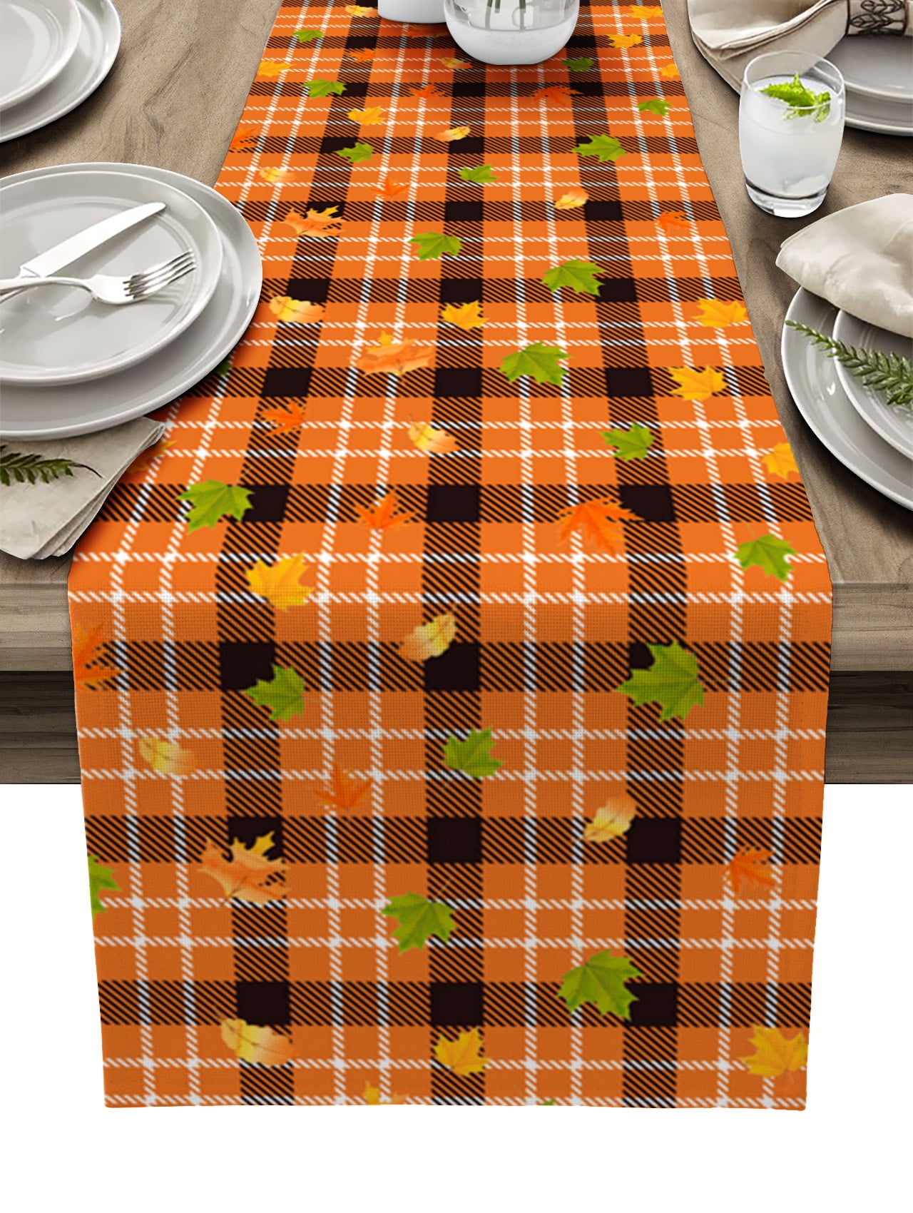Autumn Thanksgiving Orange Plaid Wedding r Table Runners Coffee Table ...