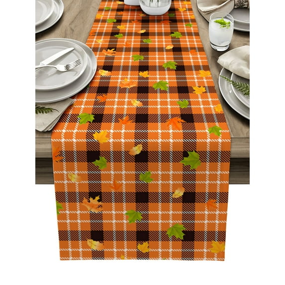 Autumn Thanksgiving Orange Plaid Wedding r Table Runners Coffee Table ...