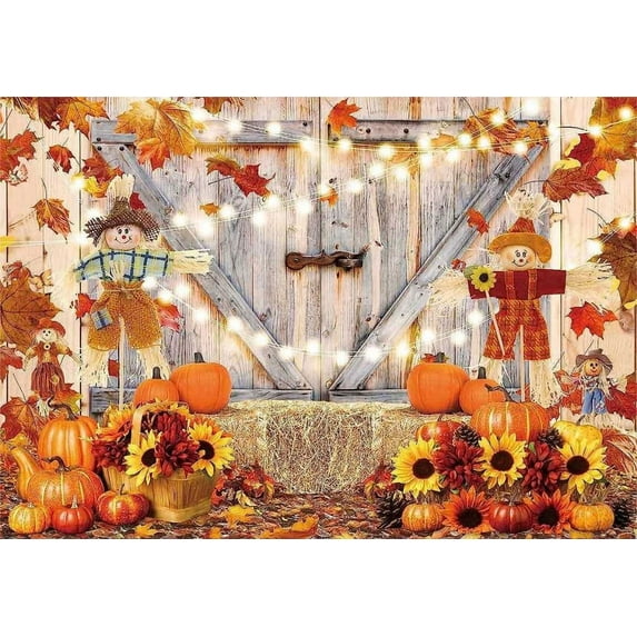 Autumn Thanksgiving Photo Backdrop Harvest Fall Pumpkins Rustic Wooden ...