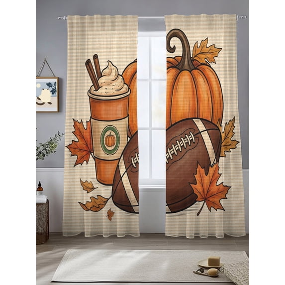 Autumn Thanksgiving Pumpkin Chiffon Sheer Curtains 84 Inches Long ...