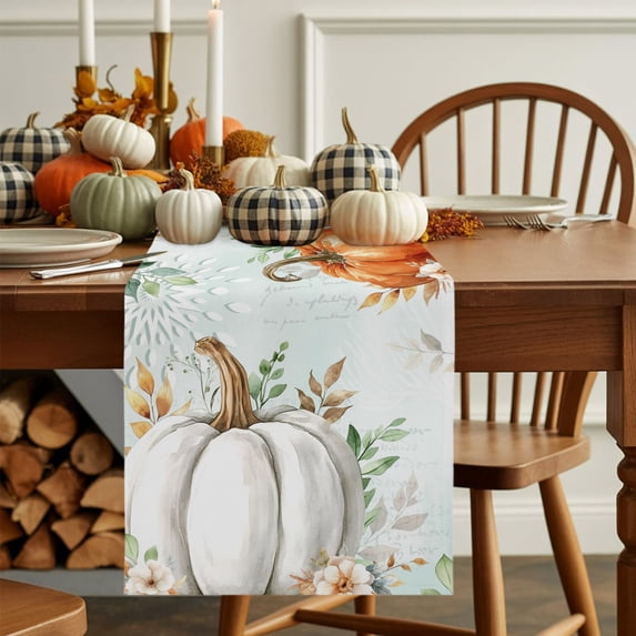 Autumn Thanksgiving Pumpkin Flower Table Runner 13x72in Non-Slip Cotton ...