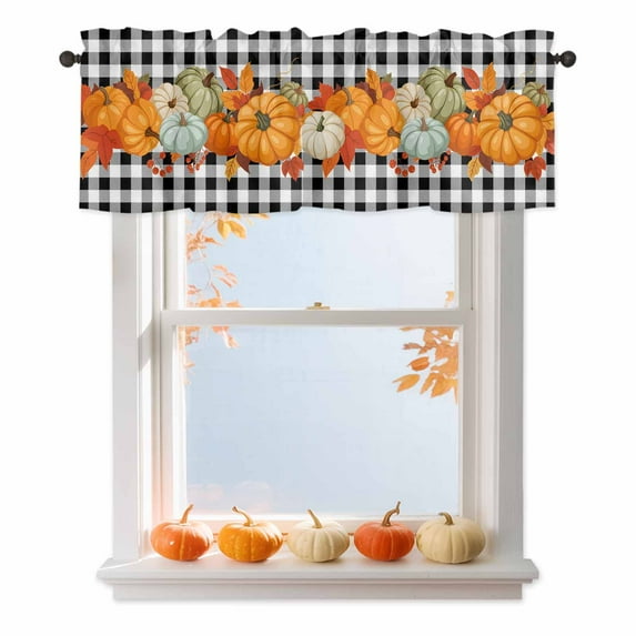 Autumn Thanksgiving Pumpkin Harvest Orange Maple Leaf Curtain Valances ...