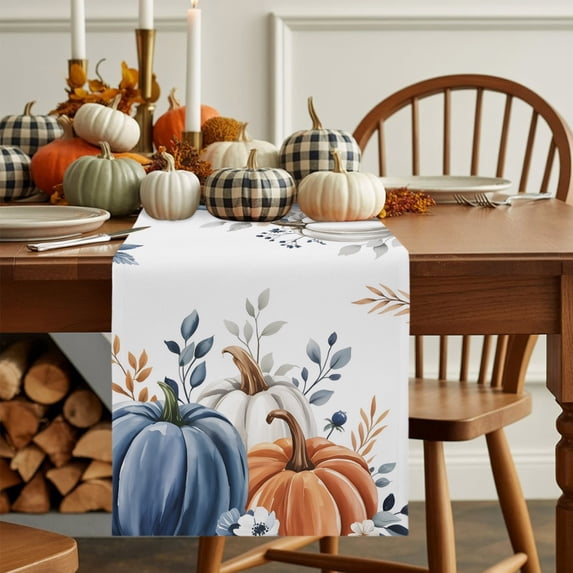 Autumn Thanksgiving Pumpkin Leaves Table Runner 13x70in Non-Slip Cotton ...
