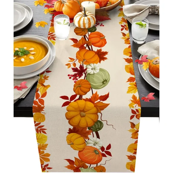 Autumn Thanksgiving Pumpkin Maple Leaf Linen Table Runners Dresser ...