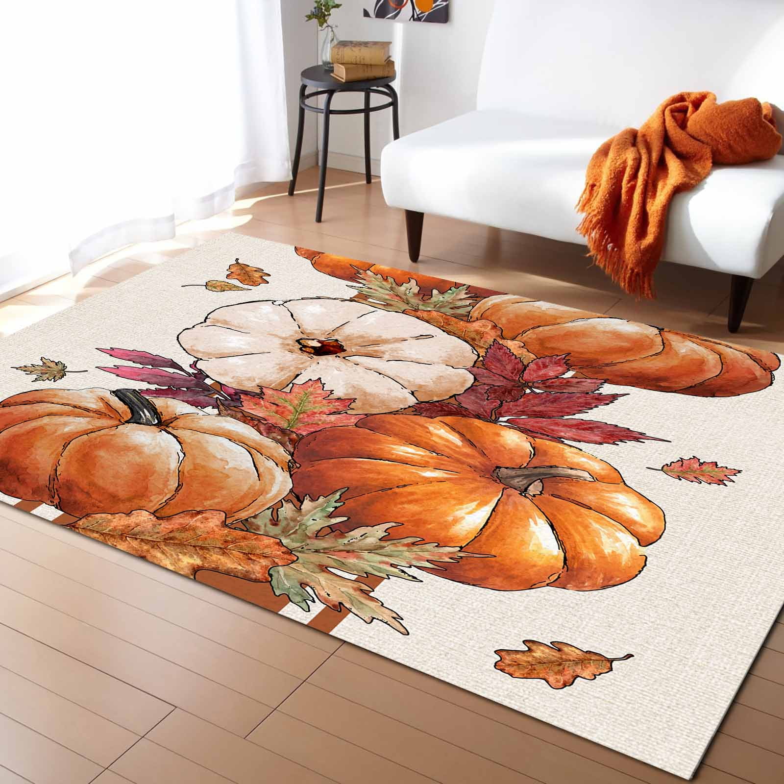 Autumn Thanksgiving Pumpkin Maple Leaves Carpet For Home Living Room ...