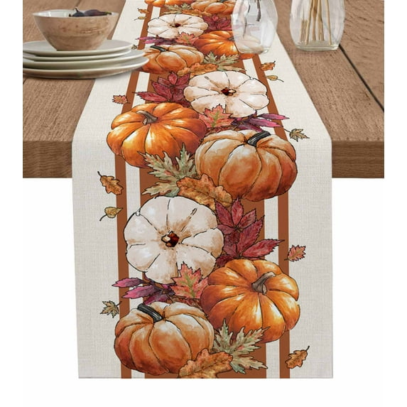 Autumn Thanksgiving Pumpkin Maple Leaves Table Runner ration Home r ...