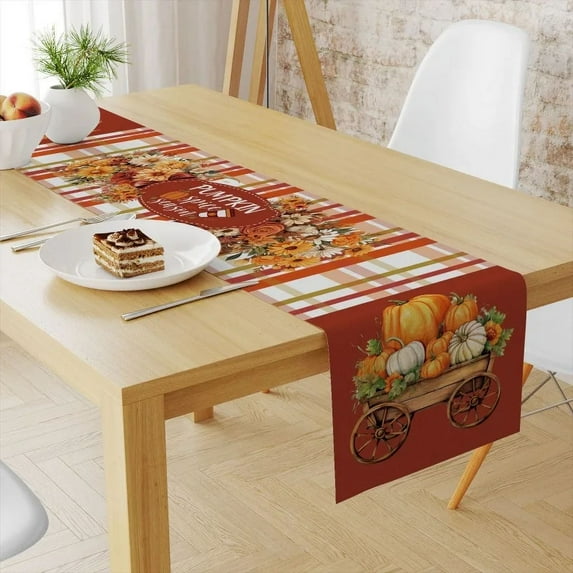 Autumn Thanksgiving Pumpkin Plaid Table Runner for Holiday Party Indoor ...
