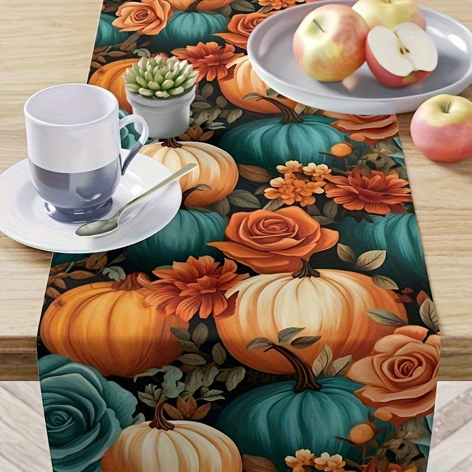 Autumn Thanksgiving Pumpkin Printed Linen Table Runners Fall Vintage ...