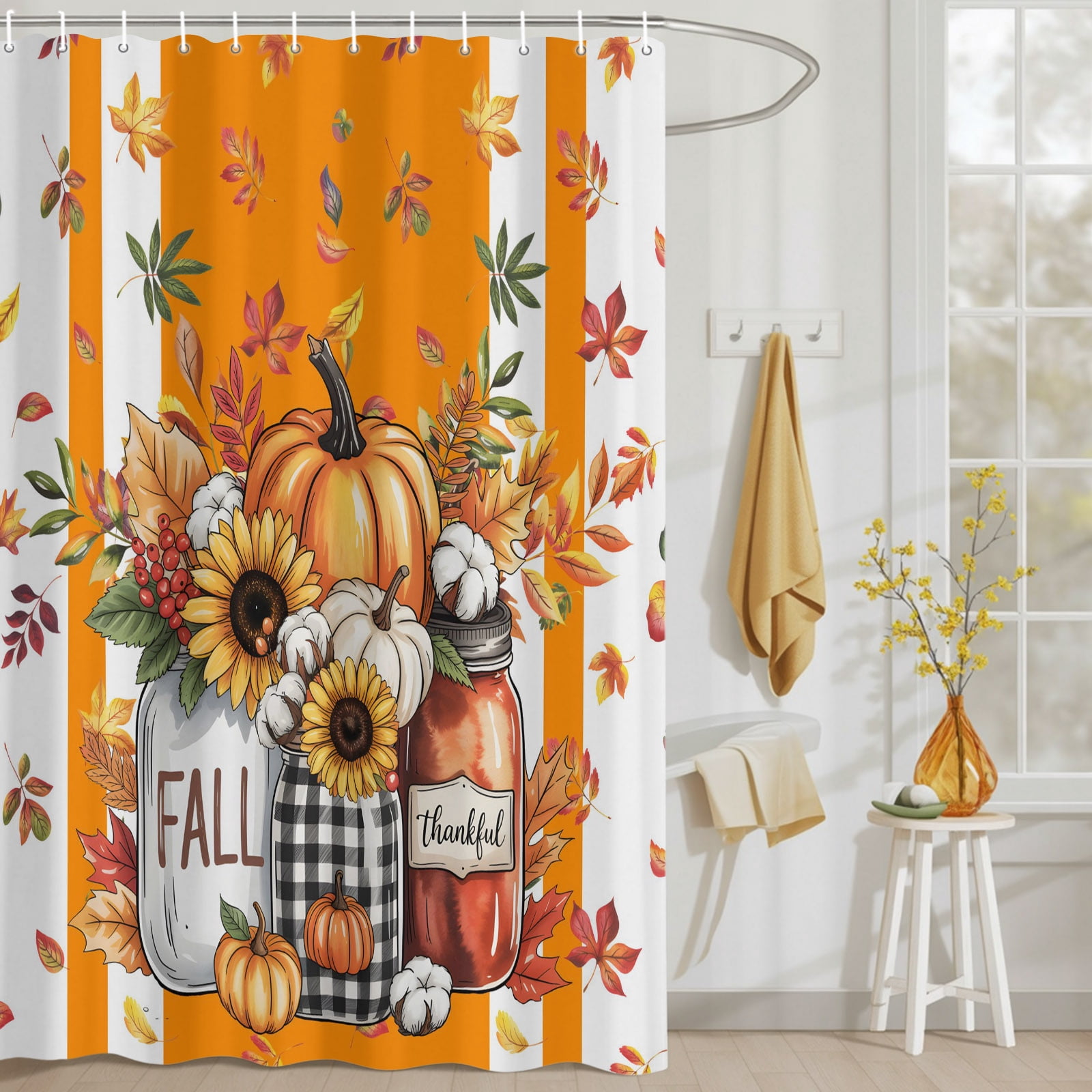 Autumn Thanksgiving Pumpkin Sunflower Shower Curtain Set, Waterproof ...