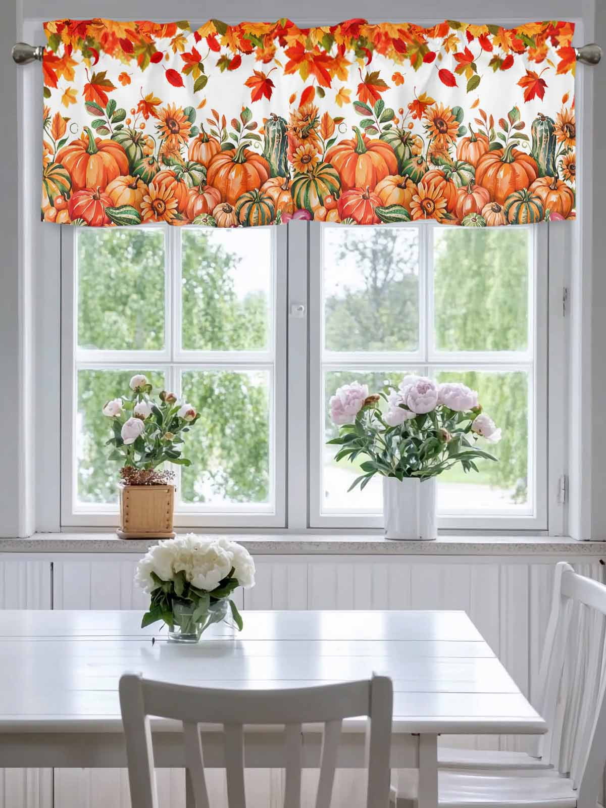 Autumn Thanksgiving Pumpkin Watercolor Valances for Windows,Kitchen ...