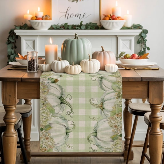 Autumn Thanksgiving Pumpkins on Checkered Table Runner 13x48in Non-Slip ...