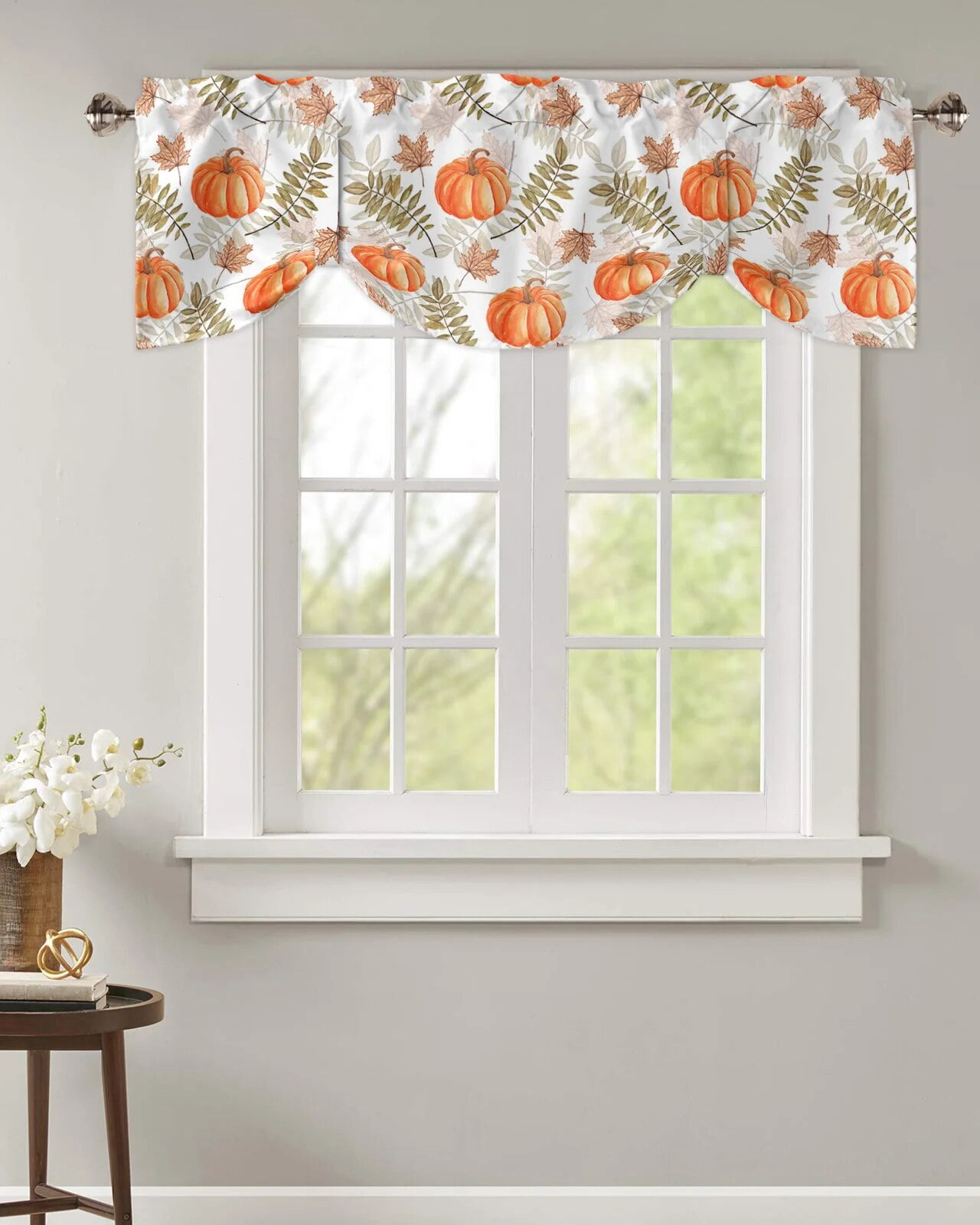 Autumn Thanksgiving Pumpkins Leaves Kitchen Valance Curtain Window ...