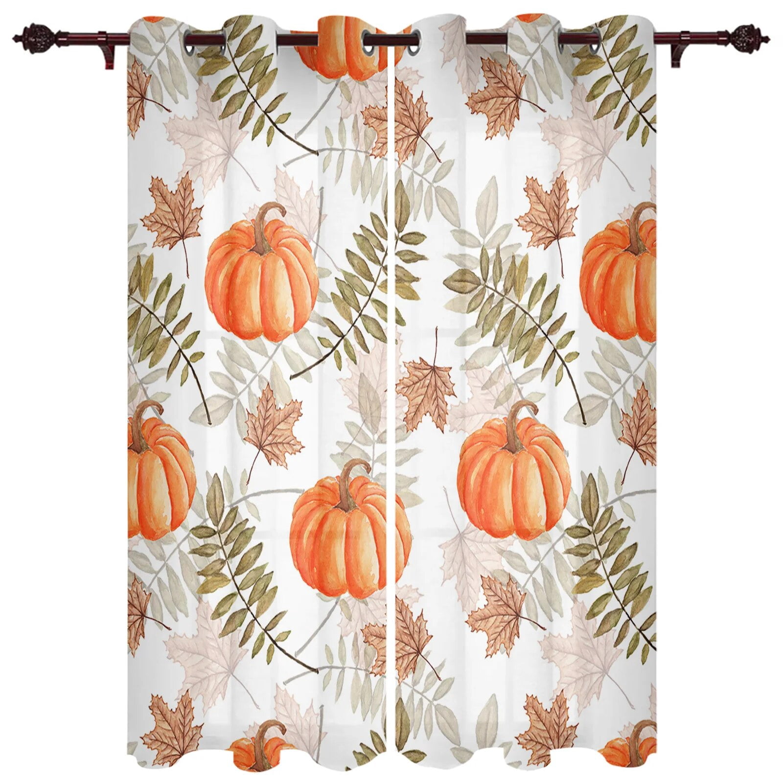 Autumn Thanksgiving Pumpkins Leaves Modern Window Curtains for Living ...