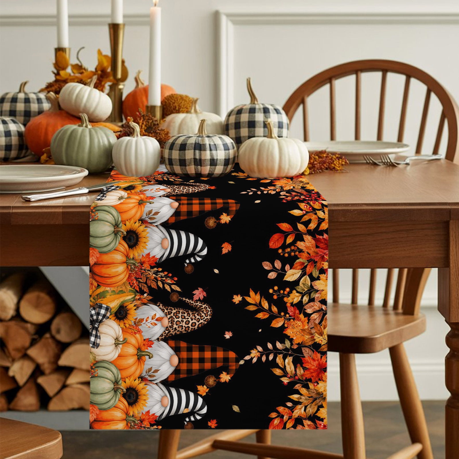 Autumn Thanksgiving Pumpkins Table Runner 13x72in Non-Slip Cotton Linen ...