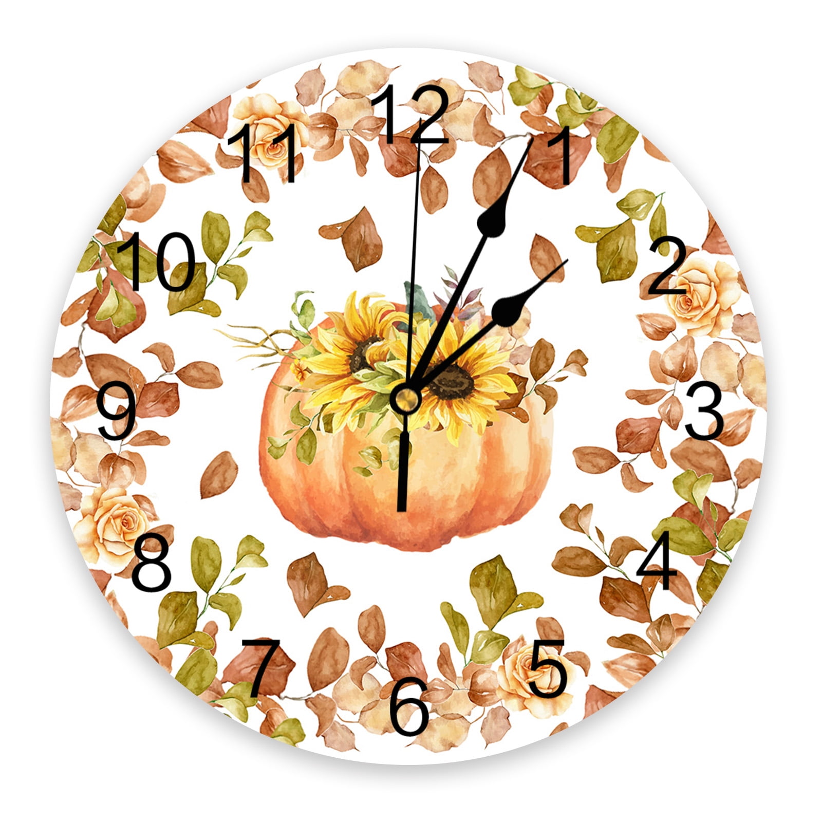 Autumn Thanksgiving Pumpkins Wall Clock Large Modern Kitchen Dinning ...