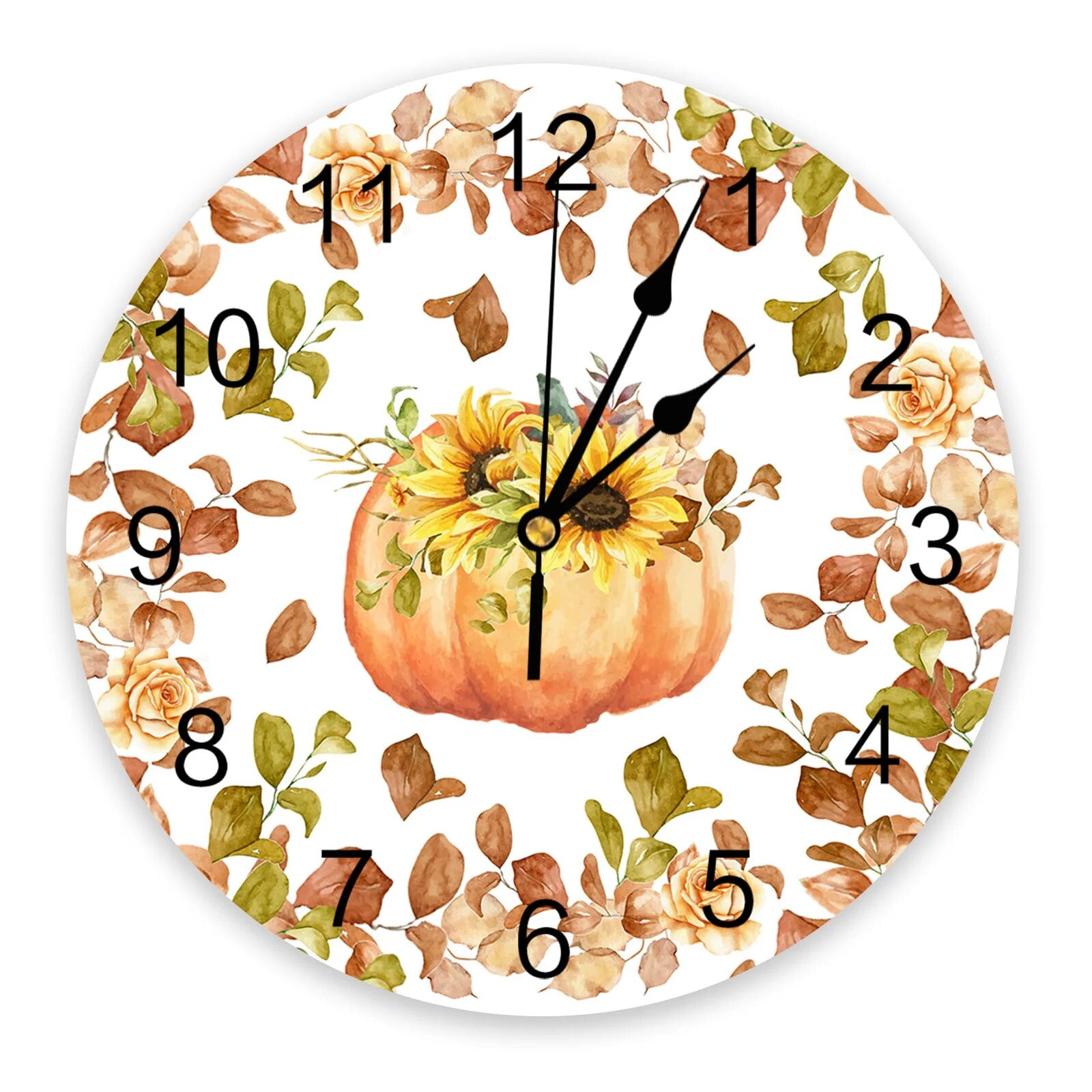 Autumn Thanksgiving Pumpkins Wall Clock Large Modern Kitchen Dinning ...