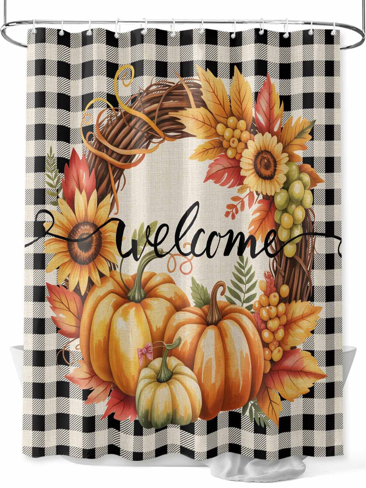 Autumn Thanksgiving Shower Curtain 72"W x 84"L Fall Sunflower Pumpkin ...