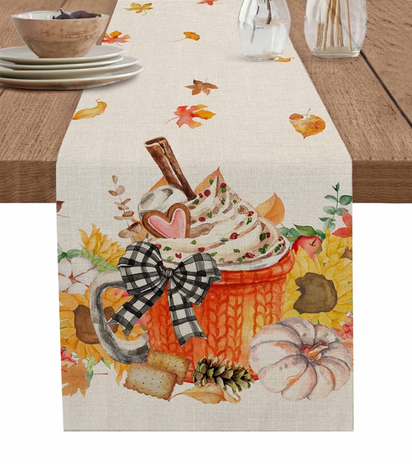 Autumn Thanksgiving Sunflowers Leaves Pumpkin Table Runner ration Home ...