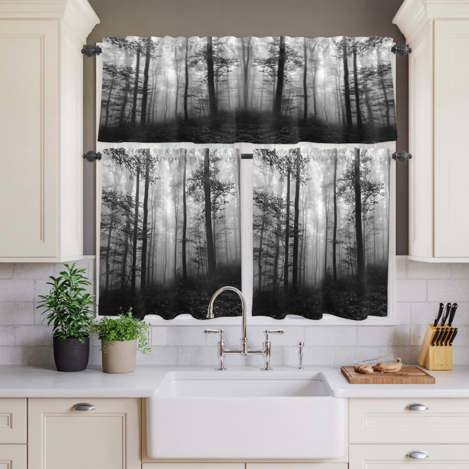 Autumn Thanksgiving Trees Curtain Tier and Valance Set 3 Piece ...