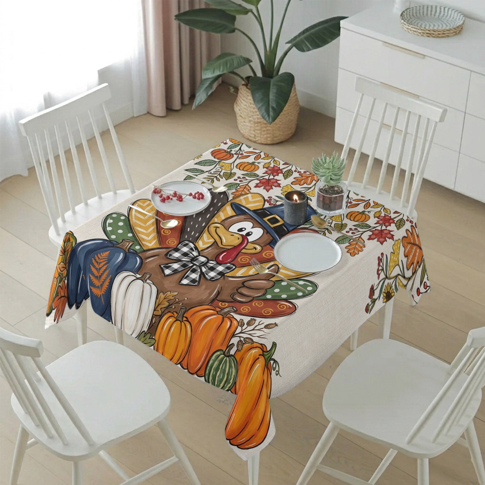 Autumn Thanksgiving Turkey Table Cloth 54x54in, Waterproof Square ...