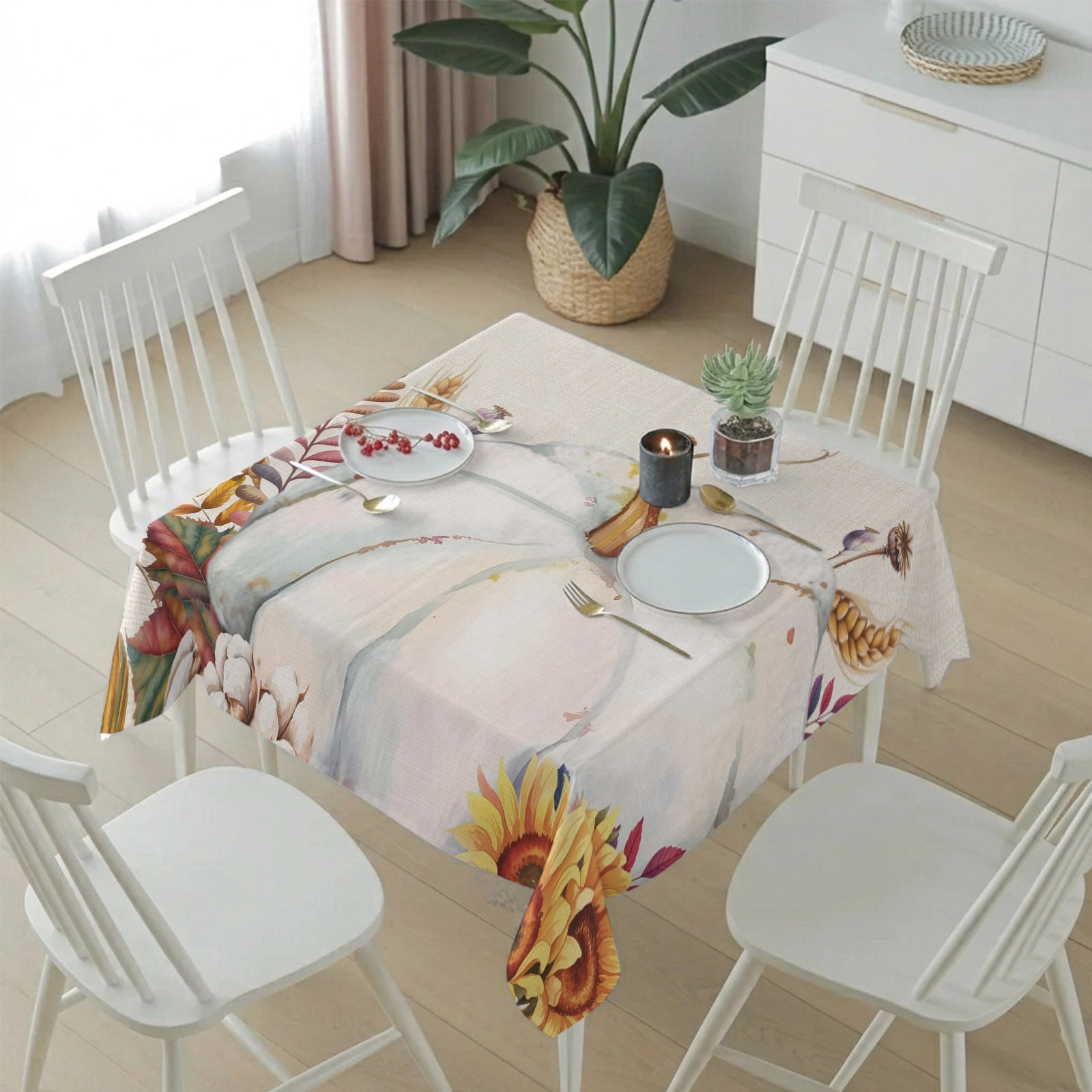 Autumn Thanksgiving White Pumpkin Table Cloth 60x60in, Waterproof ...