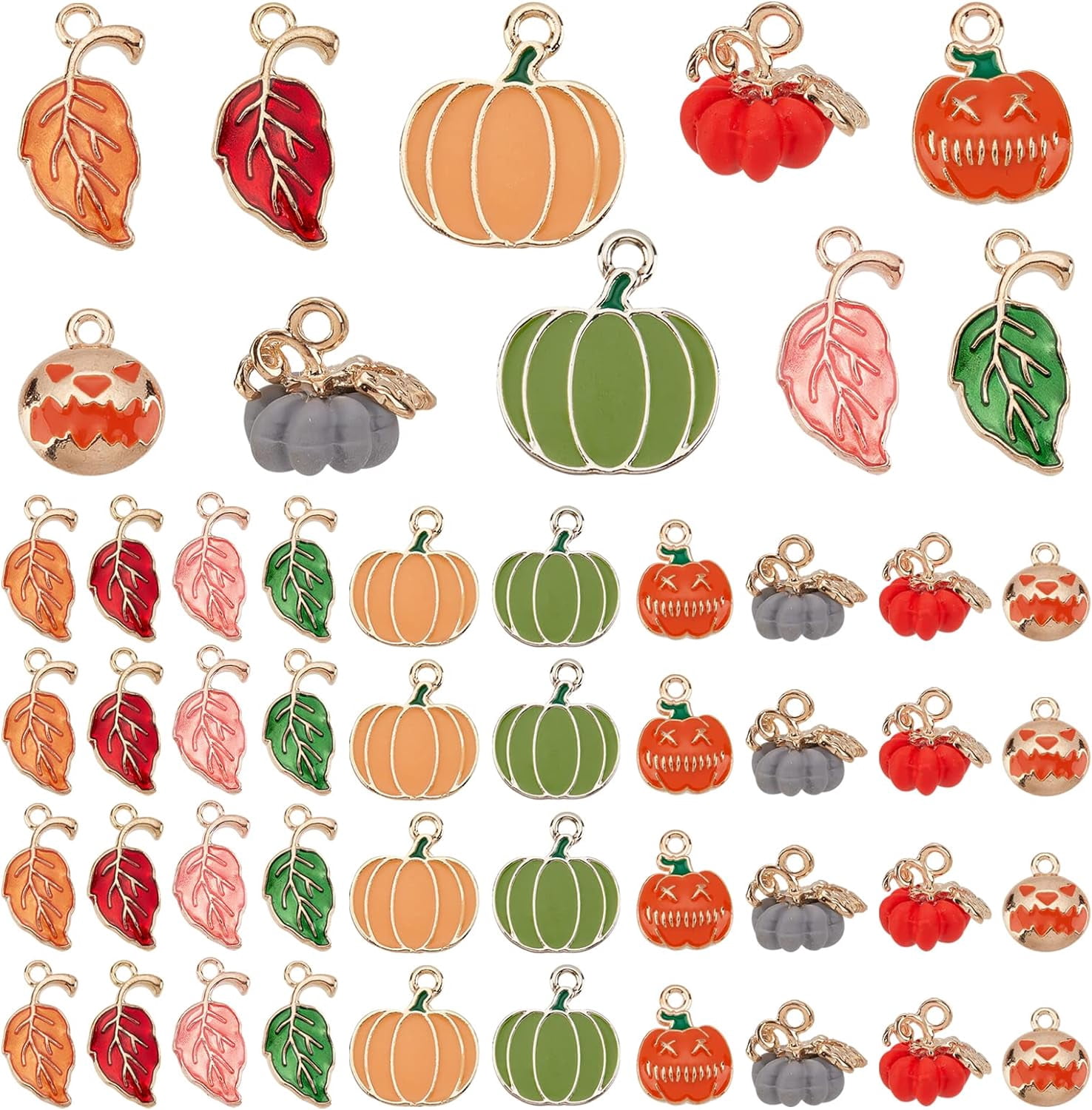 Autumn Theme 60Pcs 10 Style Alloy Enamel Pendants Light Gold Leaf ...