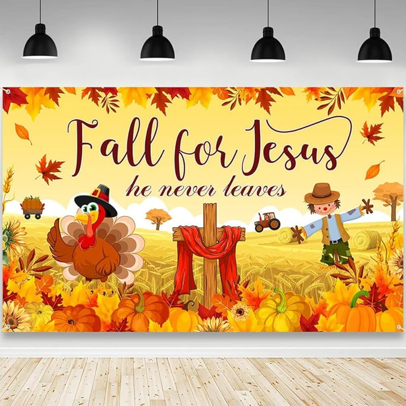 Autumn Theme Backdrop Fall for Jesus Backdrop He Never Leaves ...