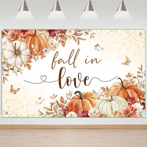 Autumn Theme Backdrop Fall in Love Background Autumn Leaves Pumpkin ...